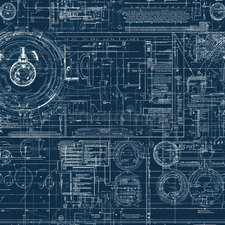 Detailed Engineering Blueprint with Technical Diagrams and Notes Stock ...