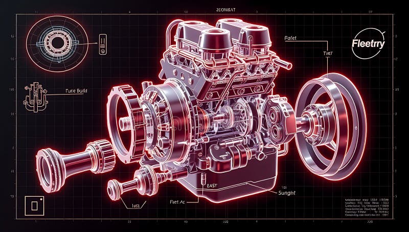 Detailed Engineering Diagram of a Powerful Engine System Stock ...