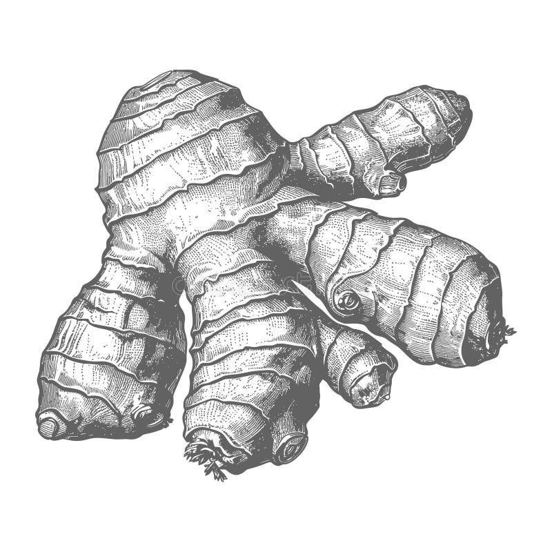 Fresh Ginger Root: Detailed Hand-Drawn Illustration Stock Vector ...