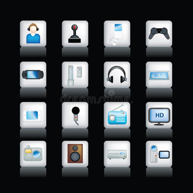 Detailed Entertainment Icons on Black Stock Vector - Illustration of ...