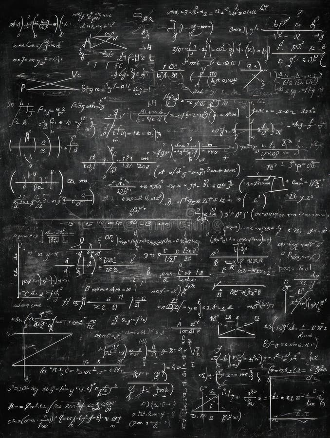 Detailed Equations and Formulas Written on a Chalkboard in a Classroom Setting, Showcasing ...