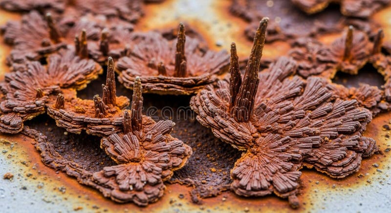 Corrosion Process Revealing Rust Crystals and Pitting on Metal Surface ...