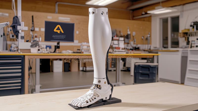 Detailed Examination of a Prosthetic Leg on a Workshop Table ...