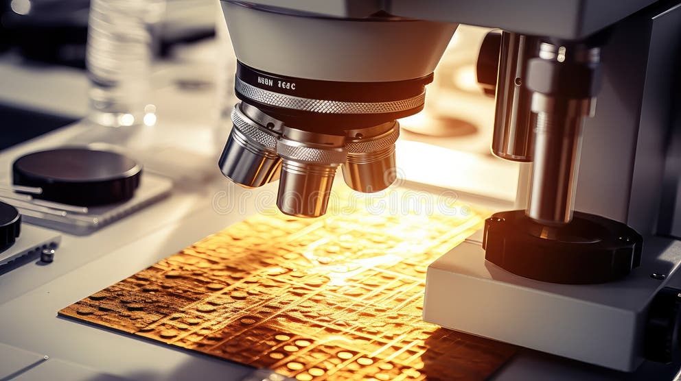 Detailed Examination of a Sample Under a Laboratory Microscope: a Close ...