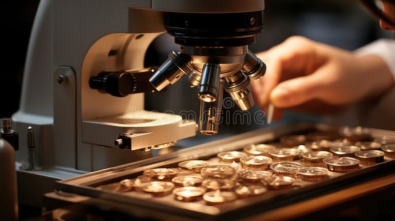 Detailed Examination of a Sample Under a Laboratory Microscope: a Close ...