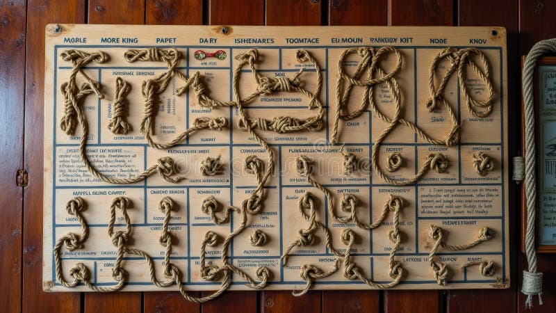 Detailed Exhibit of Various Knots on Nautical Wooden Board Display ...