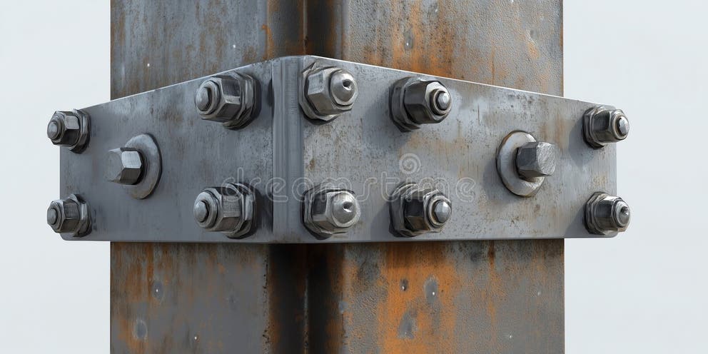 Detailed Exploded View of a Steel Column Connection with Bolts ...