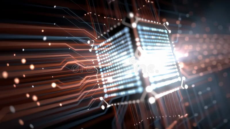 Abstract Cross-section of AI Processor Showcasing Dynamic Data Flow and ...