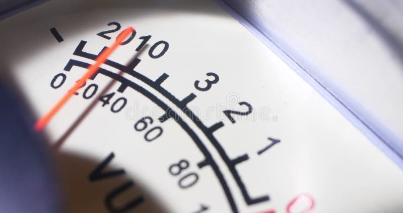 Video: detailed extreme close-up, moving arrow of analog VU meter scale ...