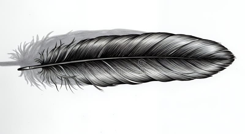 Detailed Feather Drawing on White Background Creates Striking Visual ...