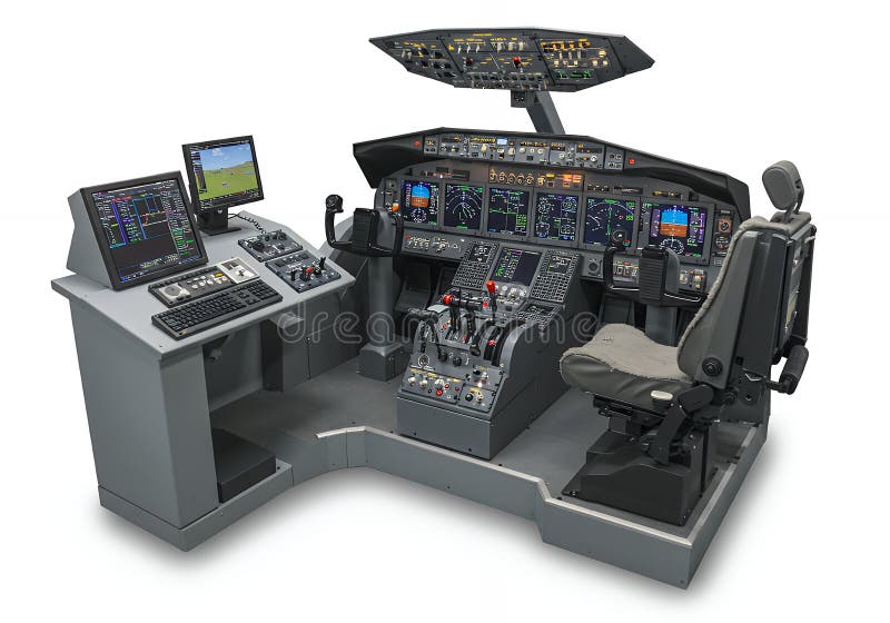 Detailed Flight Simulator Cockpit Setup on White Background Featuring ...