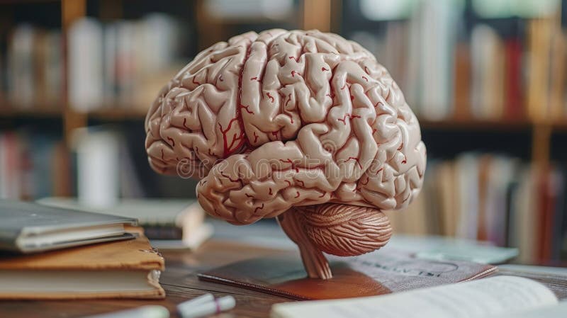 A Floating Brain Model Positioned Above a Study Desk in a Contemporary ...