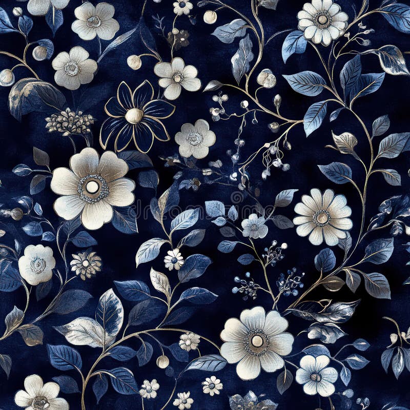 Detailed Floral Pattern with Elegant Blue and White Design Elements ...