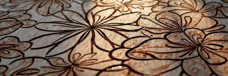 Detailed Floral Wood Engraving with Intricate Design and Light Shadow ...