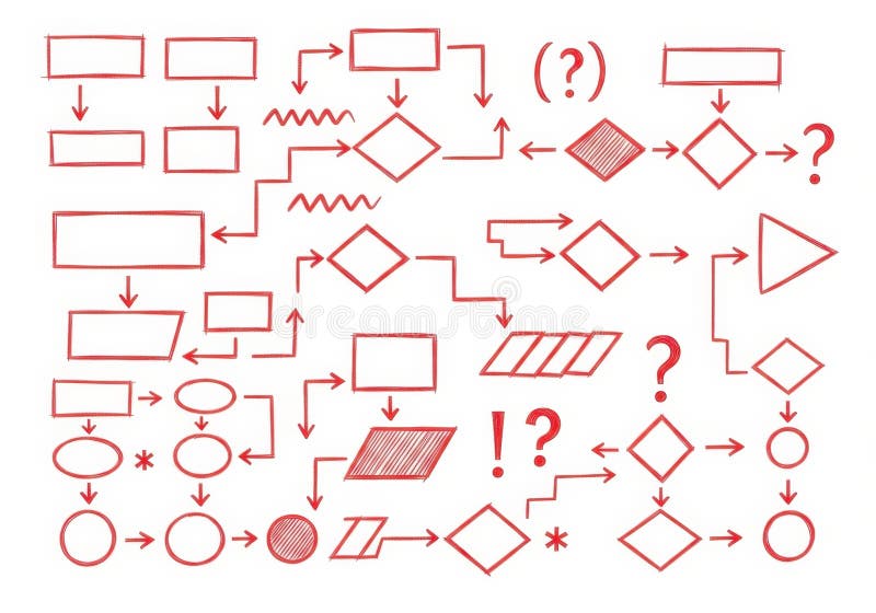Detailed Flowchart Diagram Sketch with Decision Points Questions and ...