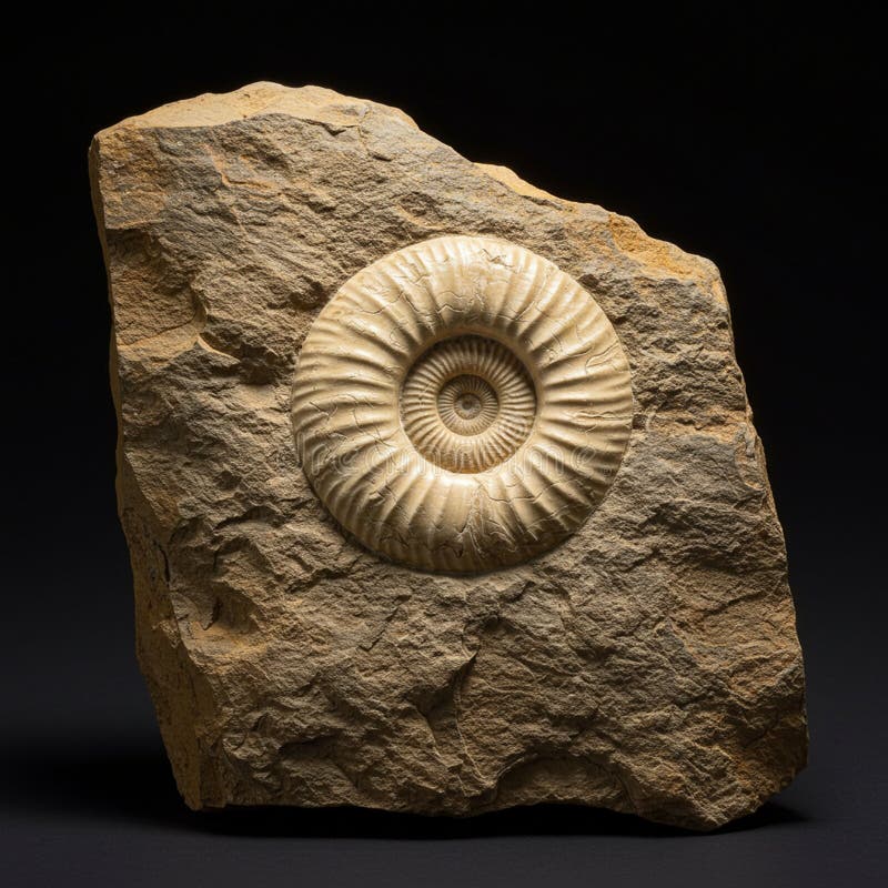 A Detailed Fossil of an Ammonite Embedded in a Rough, Rectangular Slab ...
