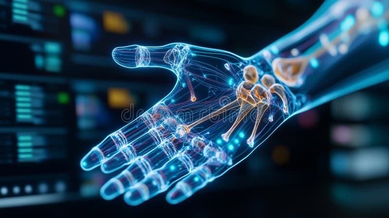 A Detailed, Futuristic Digital Image of a Robotic Hand Extending Stock ...