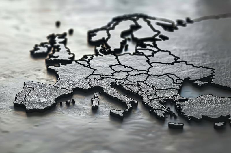 Detailed Geographical Outline of Europe Displayed on a Textured Surface ...