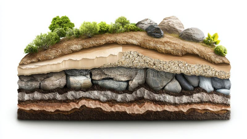 Detailed Geological Layer Representation Featuring Soil, Rock, Pebbles ...