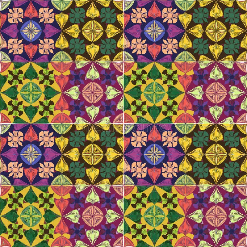 Colorful Geometric Pattern Featuring Vibrant Floral Motifs in a ... Colorful Geometric Pattern Featuring Vibrant Floral Motifs in a ...