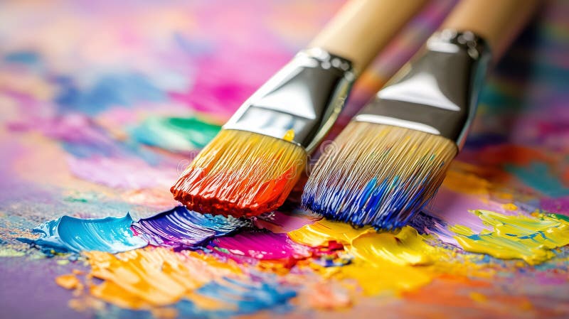 A Detailed Glimpse of Artist Brushes Covered in Bright Paint, Ready for ...