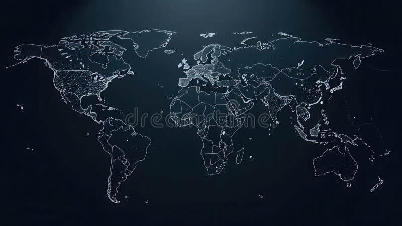 Detailed Global Map with Illuminated Borders and Countries Displayed ...