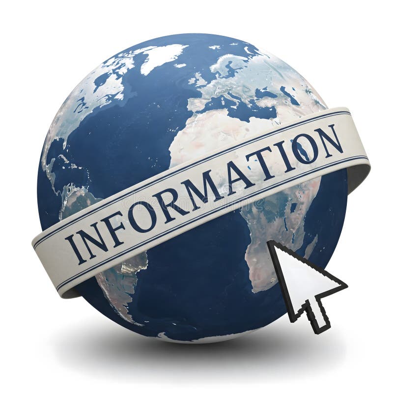 A Detailed Globe with a Textured Banner Reading INFORMATION and a Sharp ...