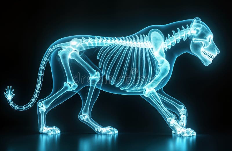 Detailed Glowing X-ray Lion Skeleton. Powerful Bone Structure ...