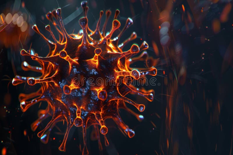 Close-Up of Vibrant Coronavirus Structure in Dark Sci-Fi Illumination ...