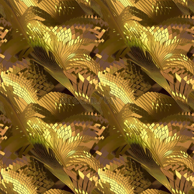 Intricate Golden Pattern of Abstract Feathers in a Repeating Design ...