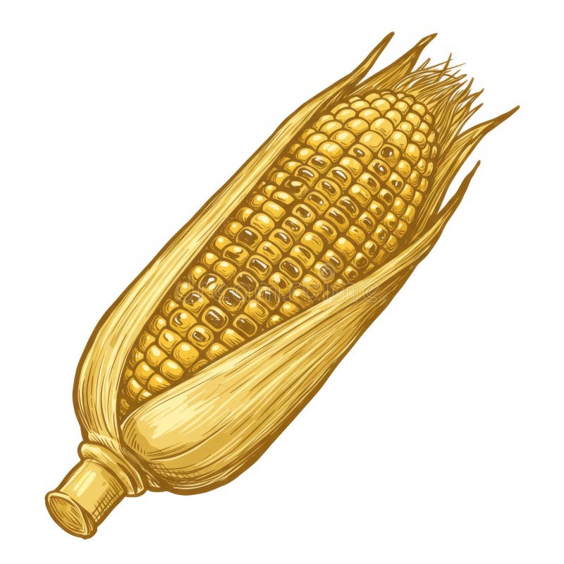 Detailed Golden Corn Illustration on White Background Stock ...