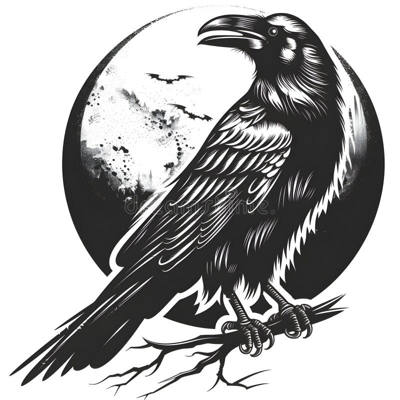 Detailed Gothic Raven Tattoo Showcases Ornate Feather Patterns and ...