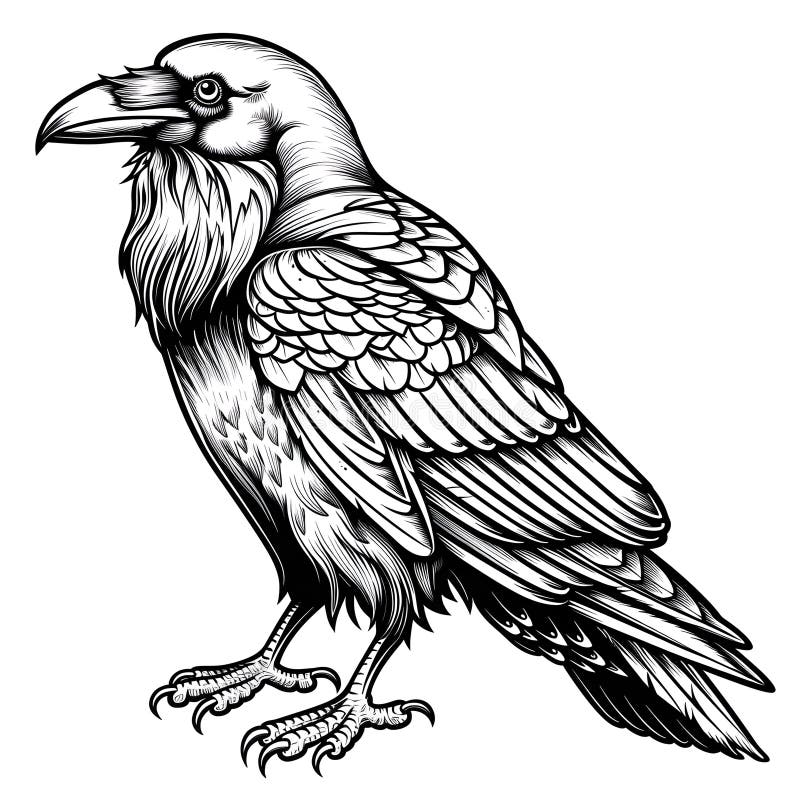 A Detailed Gothic Raven Tattoo Showcases Ornate Feather Patterns and ...