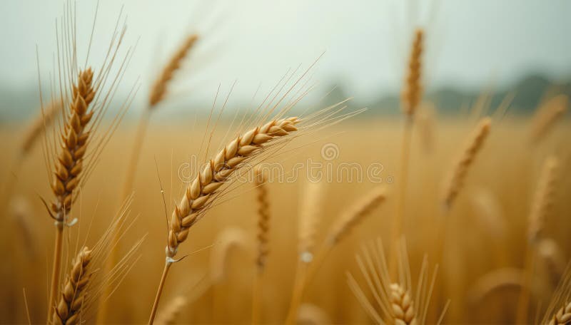 Detailed Grain Texture and Water Droplets in a Misty Rural Field ...