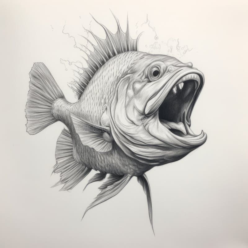 Detailed Graphite Sketch of an Intensely Expressive Fish Stock ...