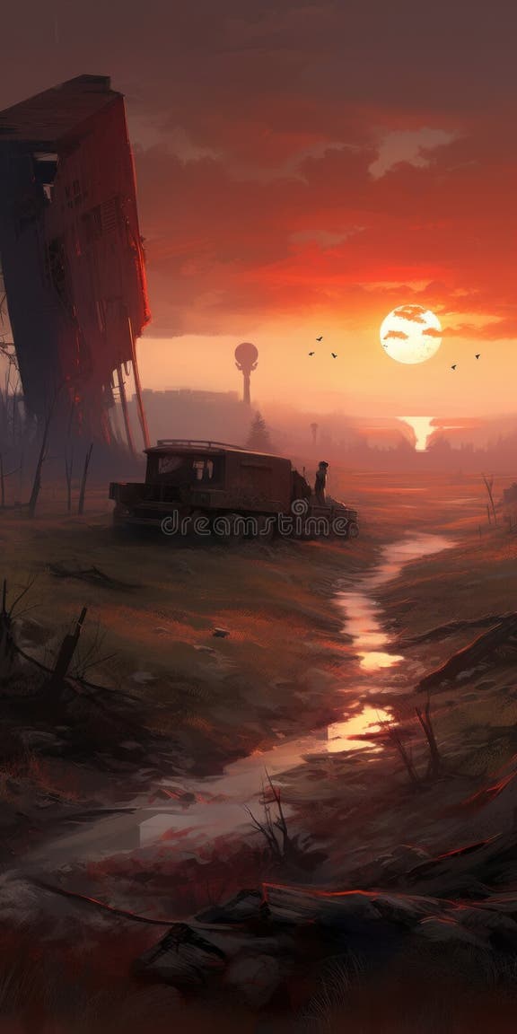 Detailed Grassland Illustration with Post-apocalyptic Theme Stock ...
