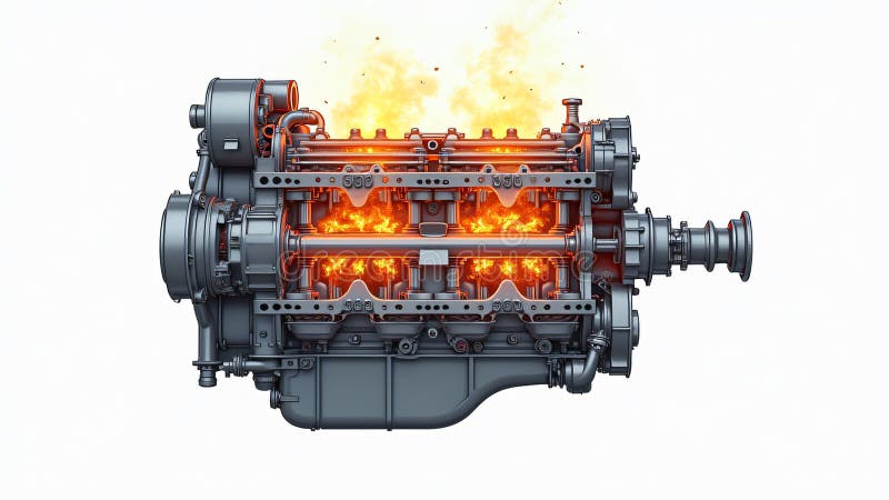 Cutaway View of Internal Combustion Engine with Visible Flames Stock ...