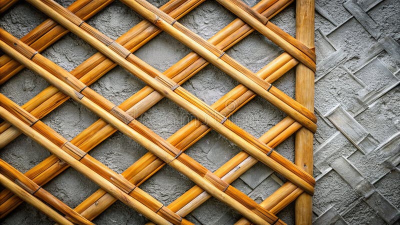 Detailed Gray Plaster Wall with a Beautiful Woven Bamboo Lattice Grid ...