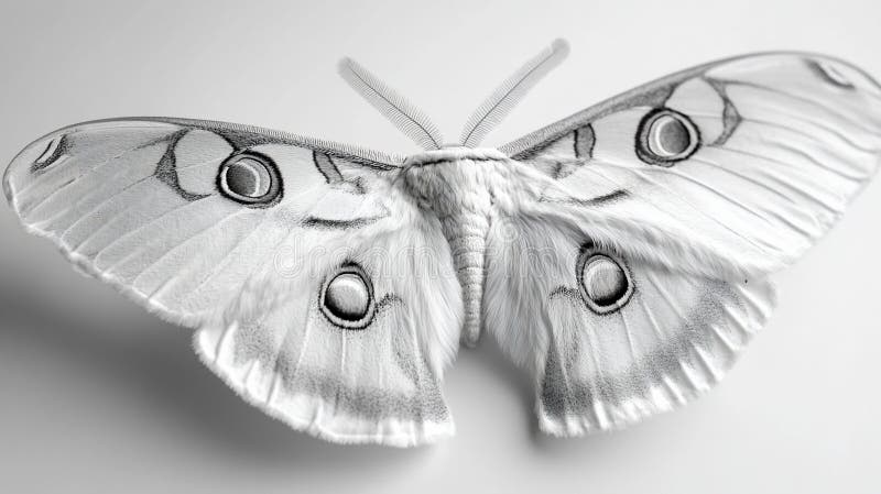 Detailed Grayscale Illustration of a Moth with Intricate Wing Patterns ...