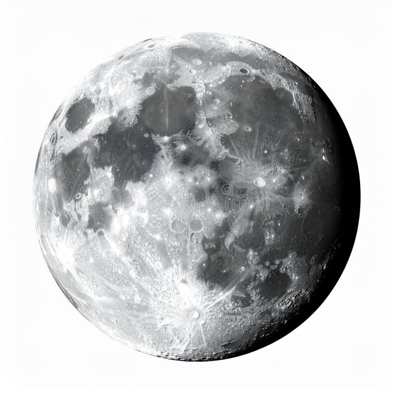 Detailed Grayscale Moon Image Against White Background Stock ...