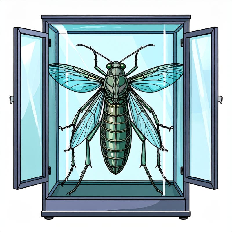 Detailed Green Insect Specimen in Glass Display Case Stock Illustration ...