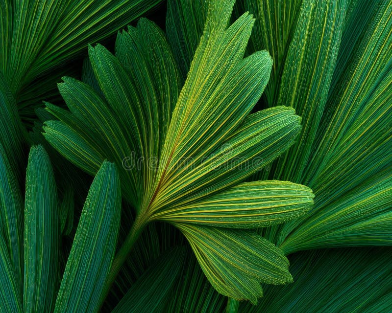Detailed Green Tropical Leaves Texture Background Stock Illustration ...