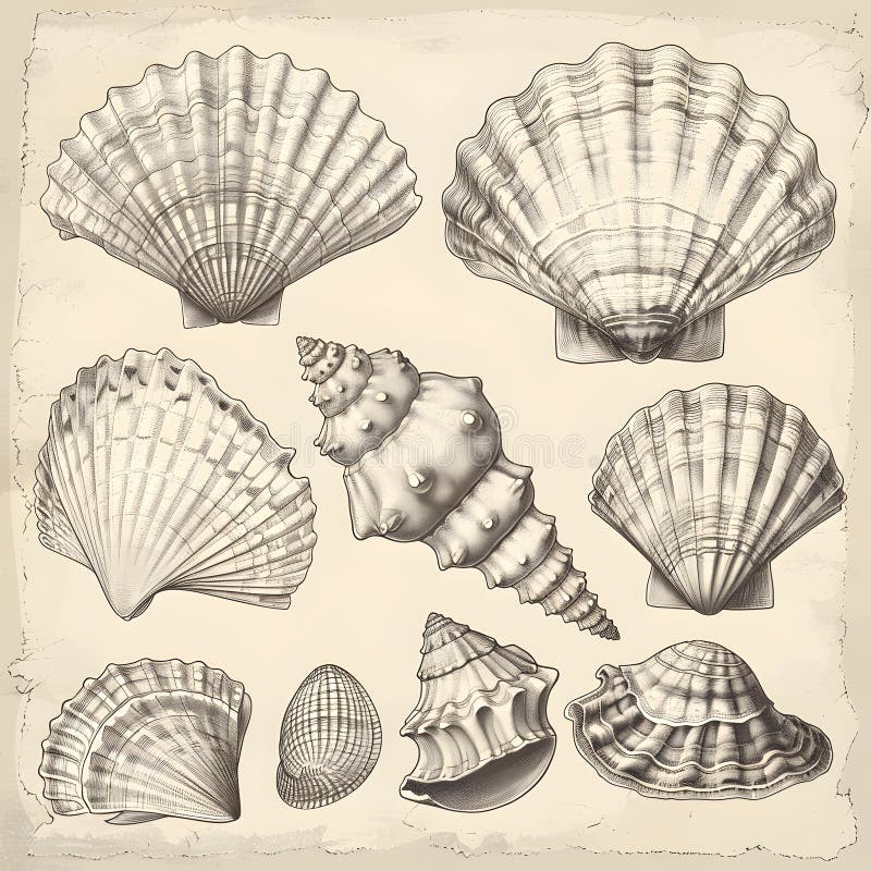 A Detailed Guide Featuring Vintage Illustrations of Different Shells ...