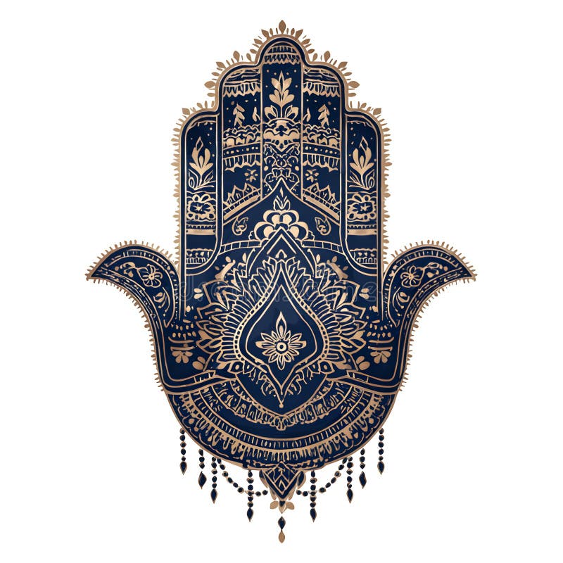 Detailed Hamsa Hand Design in Blue and Gold with Intricate Patterns and ...
