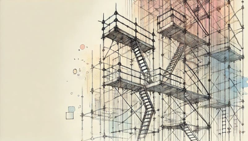 Intricate Architectural Sketch of Scaffolding Structure Stock ...