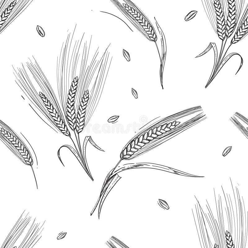 Detailed Hand Drawn Black and White Illustration Seamless Pattern of ...