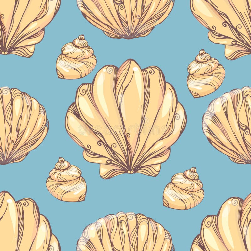 Detailed Hand Drawn Black and White Illustration Seamless Pattern of ...