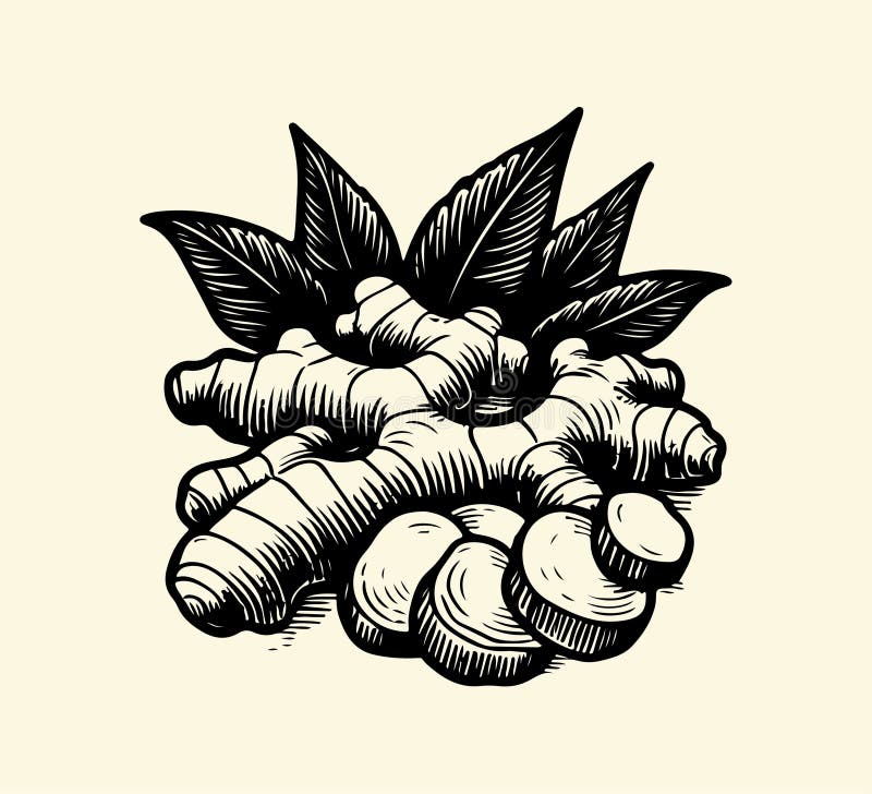 Ginger Vector Hand Drawn Black and White Stock Illustration ...