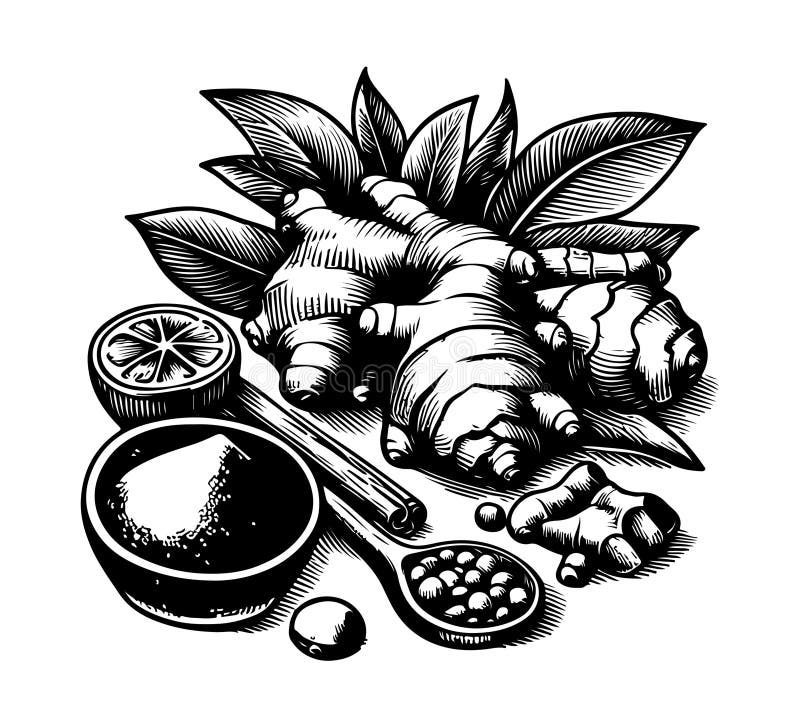 Ginger Vector Hand Drawn Black and White Stock Illustration ...