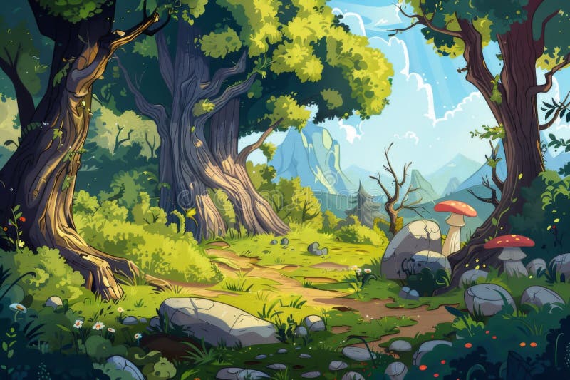 Detailed Hand-drawn Cartoon Background with Realistic Features. Stock ...